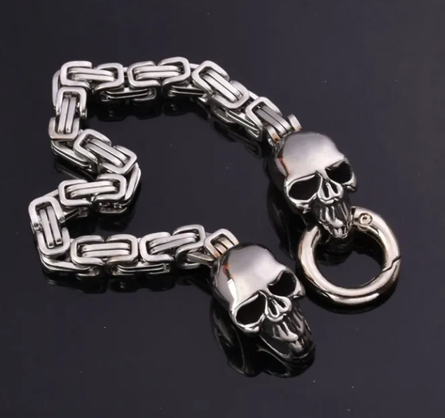 Unisex Stainless Steel Byzantine Dual Skull Biker Bracelet SB224 ...