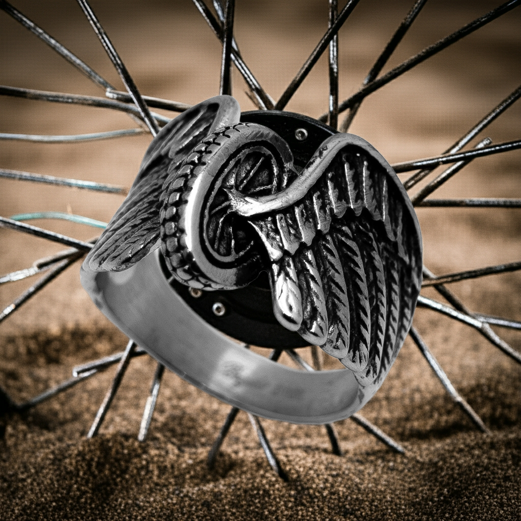 Large Winged Wheel Ring Biker Stainless Steel Men's Ring SR27 ...