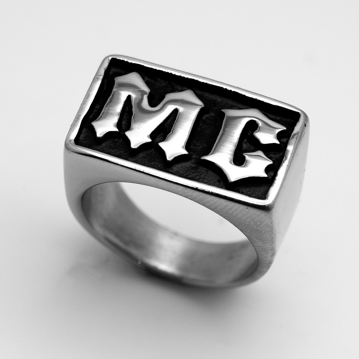 "MC" Signet Ring Silver Edition Motorcycle Cub Ring Stainless Steel SR ...